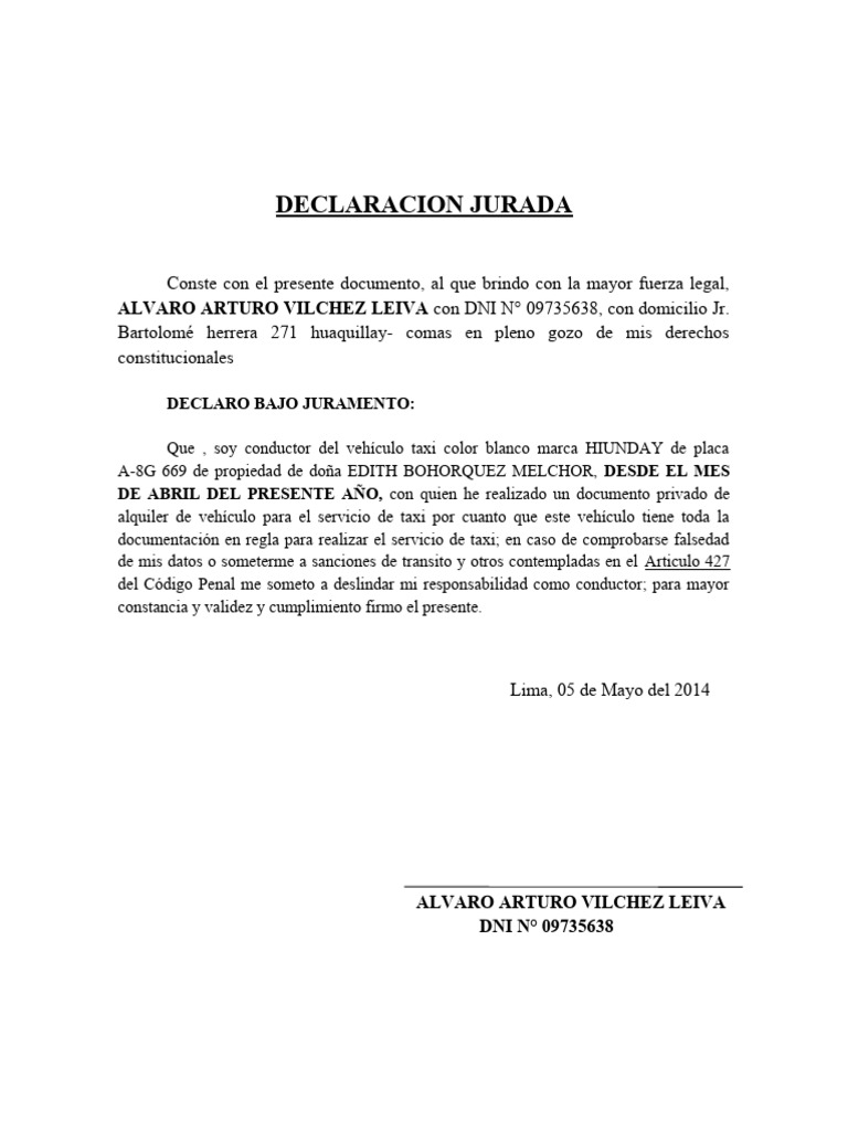 Modelo Declaracion Jurada | PDF