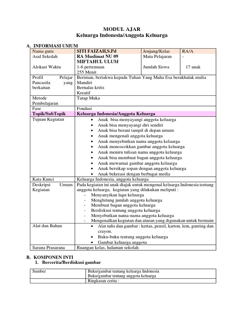 Modul Ajar Keluarga untuk RA | PDF