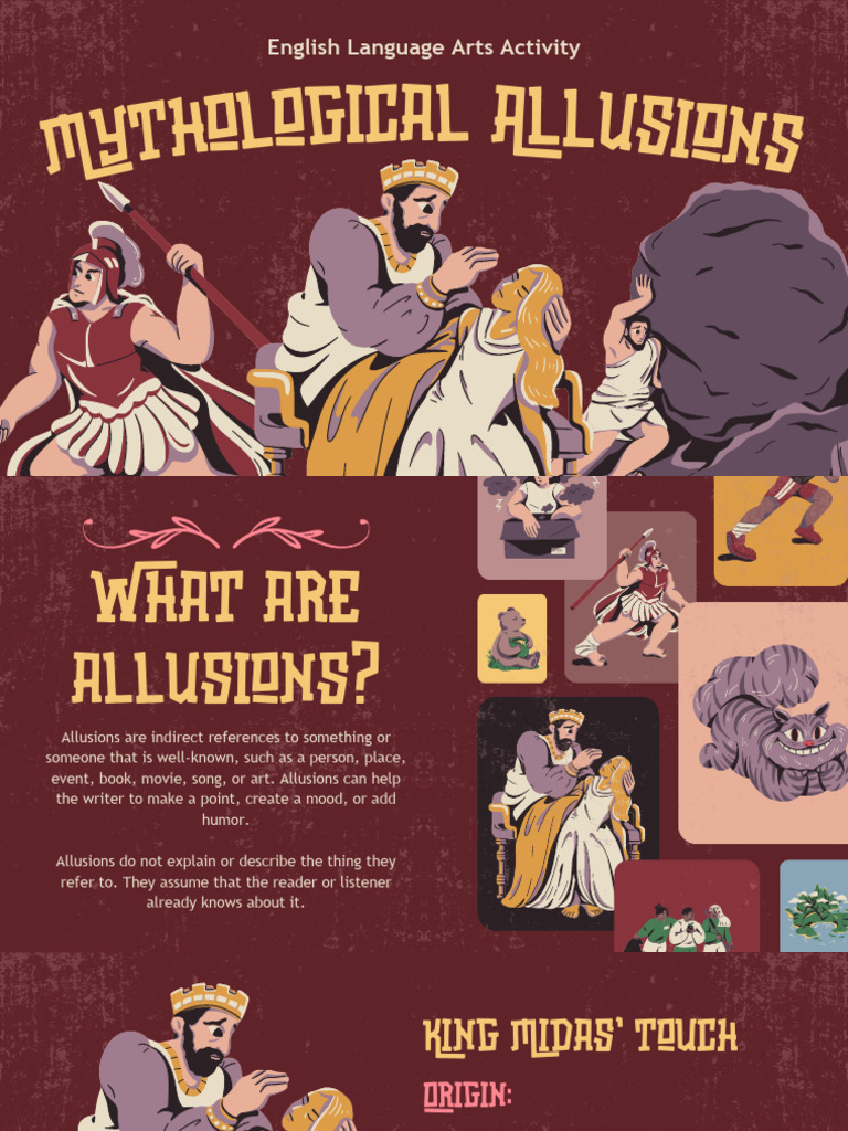 Mythological Allusions Educational Presentation in Red and Yellow Textured Illustrative Style | PDF