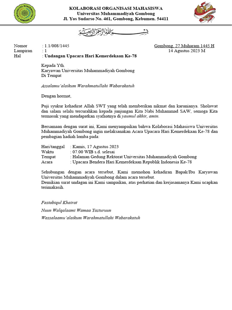 SURAT UNDANGAN UPACARA 17AN KARYAWAN | PDF