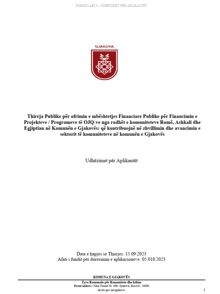 Formulari F4 Udhezimi Per Aplikant ZKKK 2023 | PDF