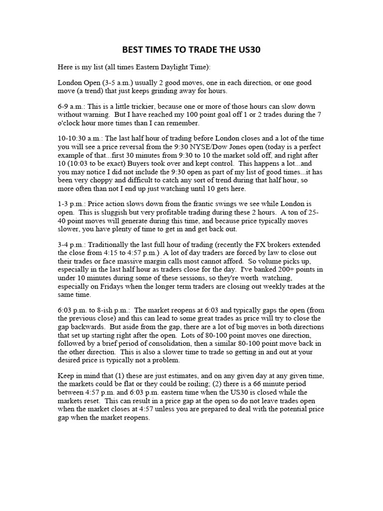 US30 Trade Times | PDF | Day Trading | Business
