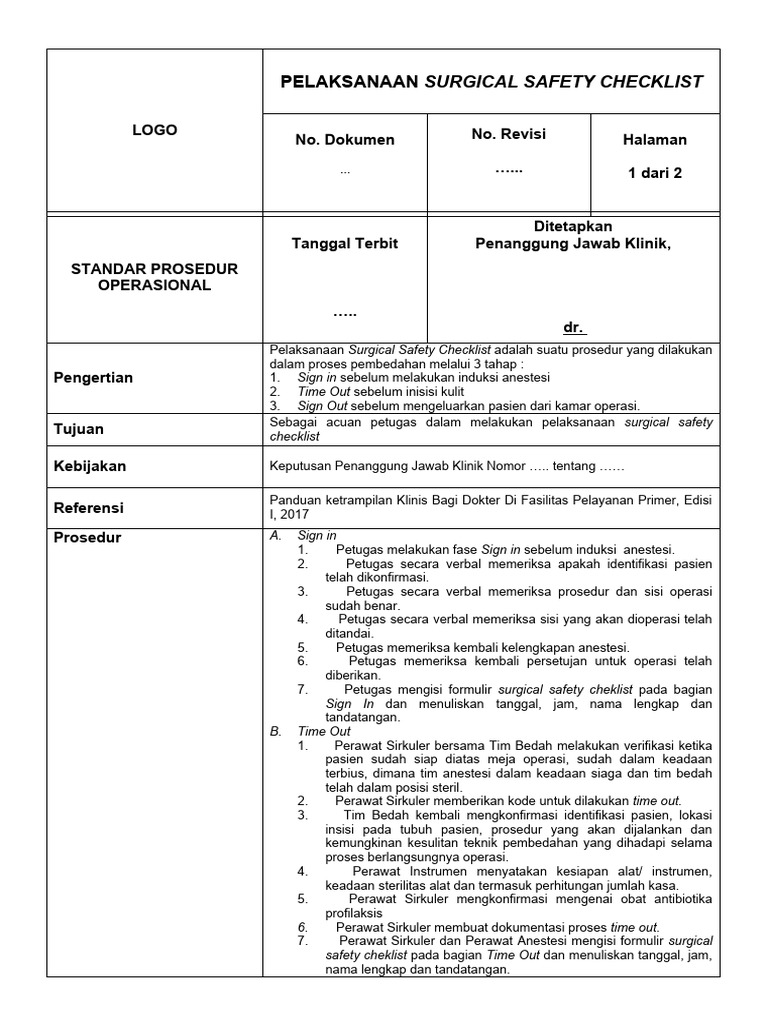Prosedur Checklist Keamanan Bedah | PDF