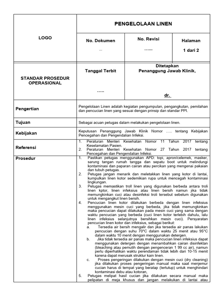Spo Pengelolaan Linen | PDF