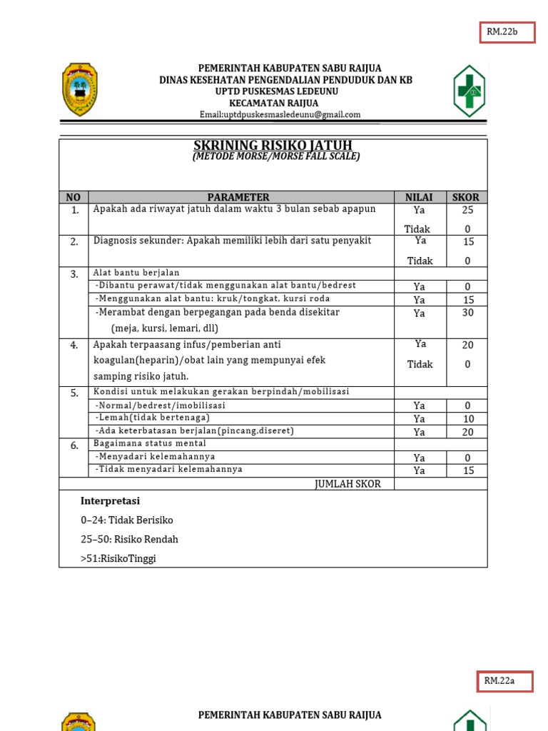 Form Skrining Risiko Jatuh Dewasa Dan Anak (Repaired) | PDF