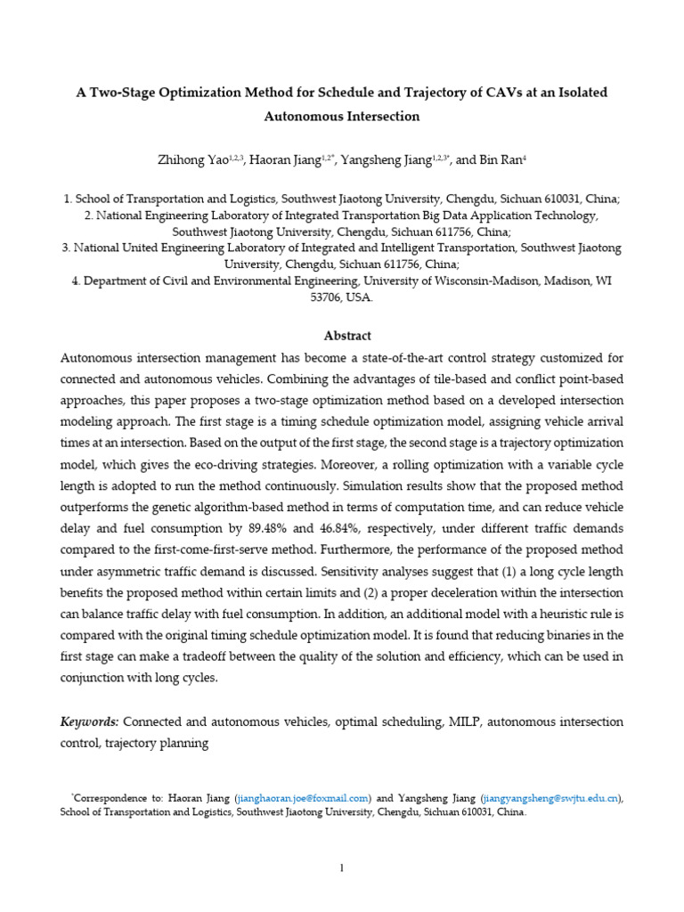 A Two-Stage Optimization Method For Schedule and Trajectory of CAVs at ...