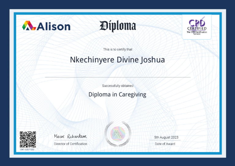 Alison Certificate Diploma in Caregiving | PDF