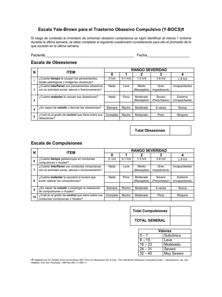 Y BOCS Severidad Adultos | PDF