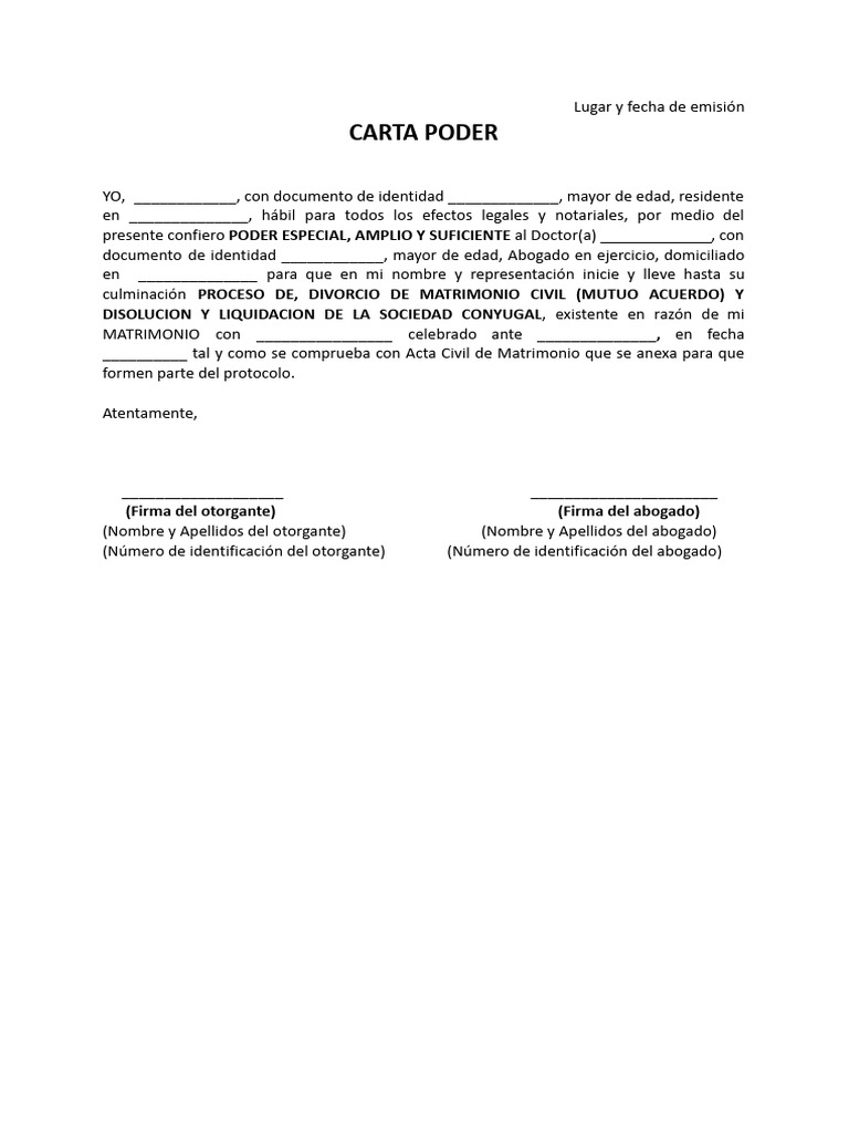Carta Poder para Tramitar Divorcio | PDF