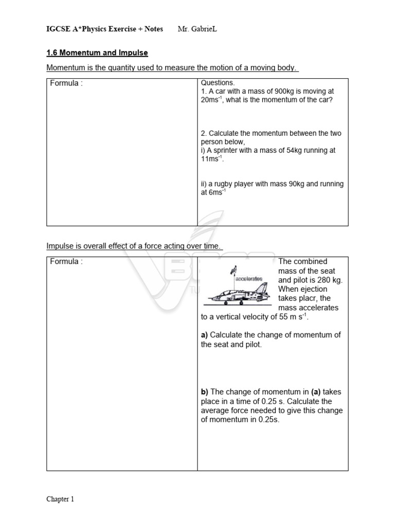 1 6 Momentum Student Pdf Momentum Force