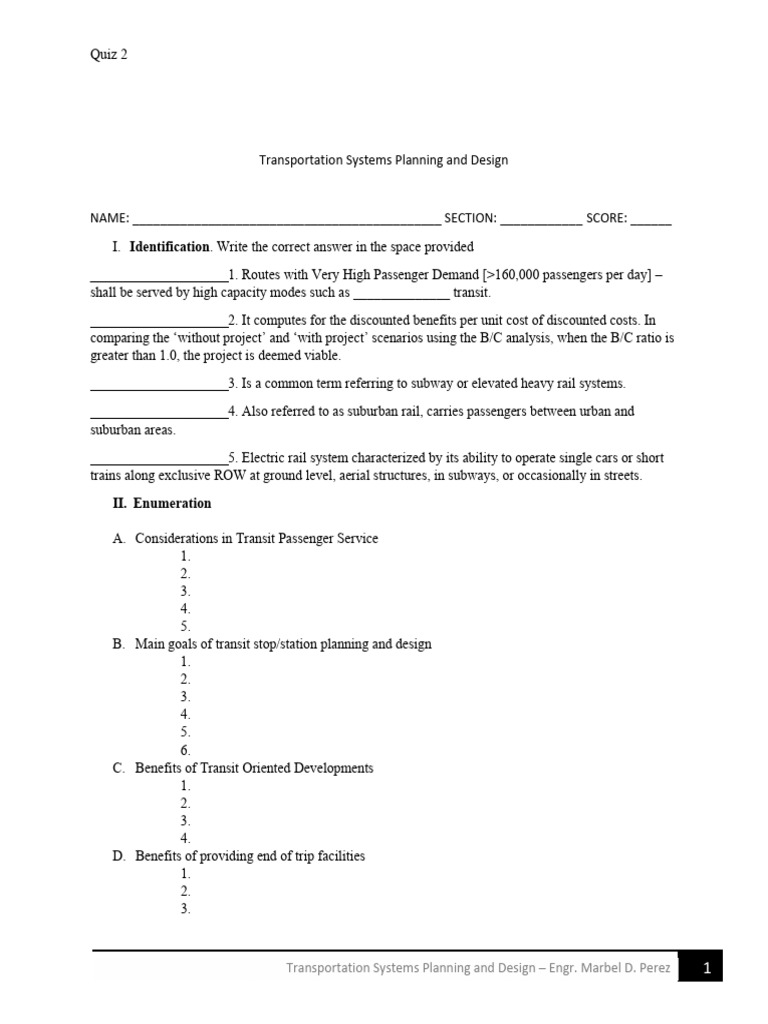 Transportation Systems Quiz 2 | PDF | Technology & Engineering