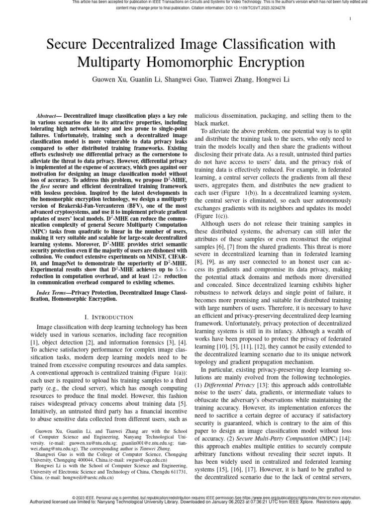 Secure Decentralized Image Classification With Multiparty Homomorphic Encryption Pdf