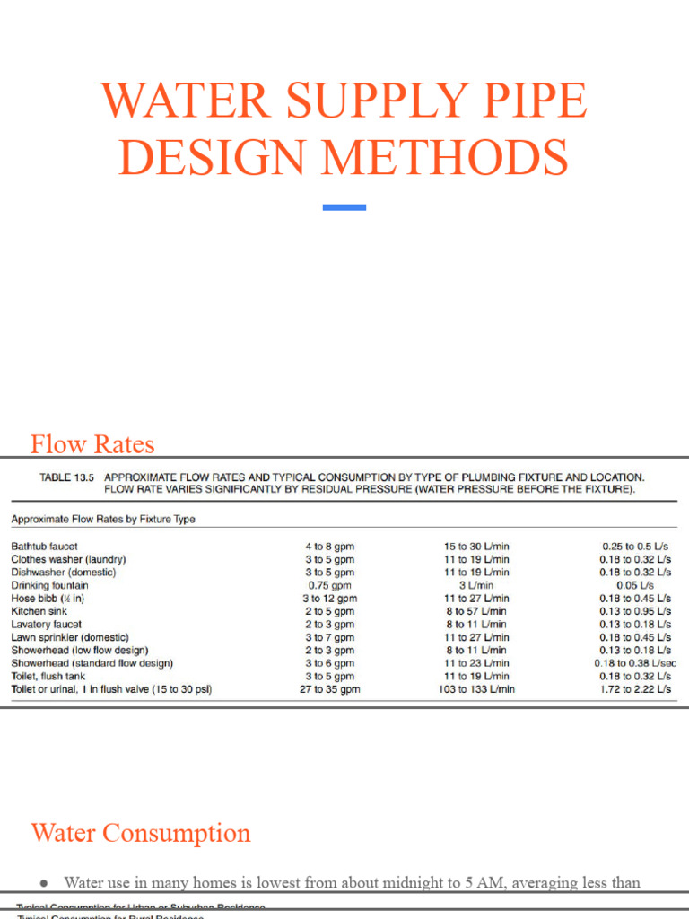 Water Supply Pipe Design Methods | PDF