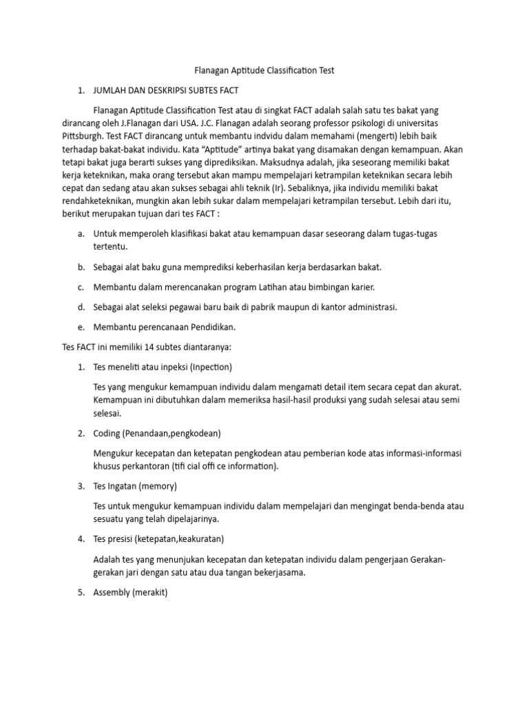 Flanagan Aptitude Classification Test (FACT) | PDF