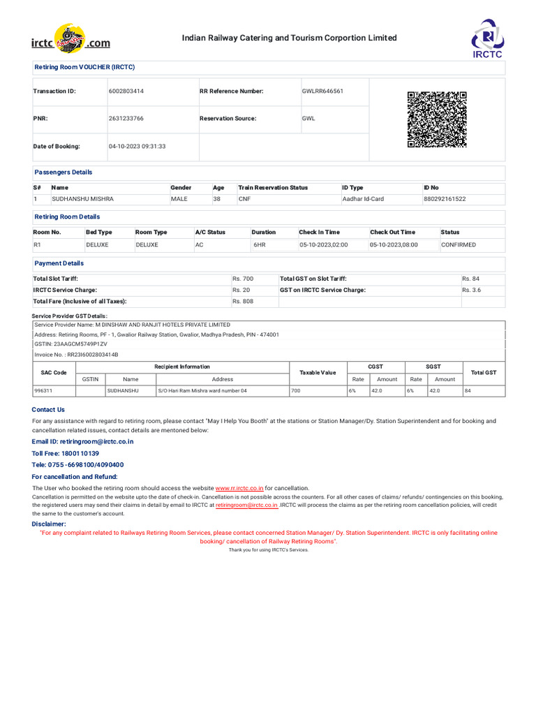 IRCTC Retiring Room | PDF | Government Finances | Economies