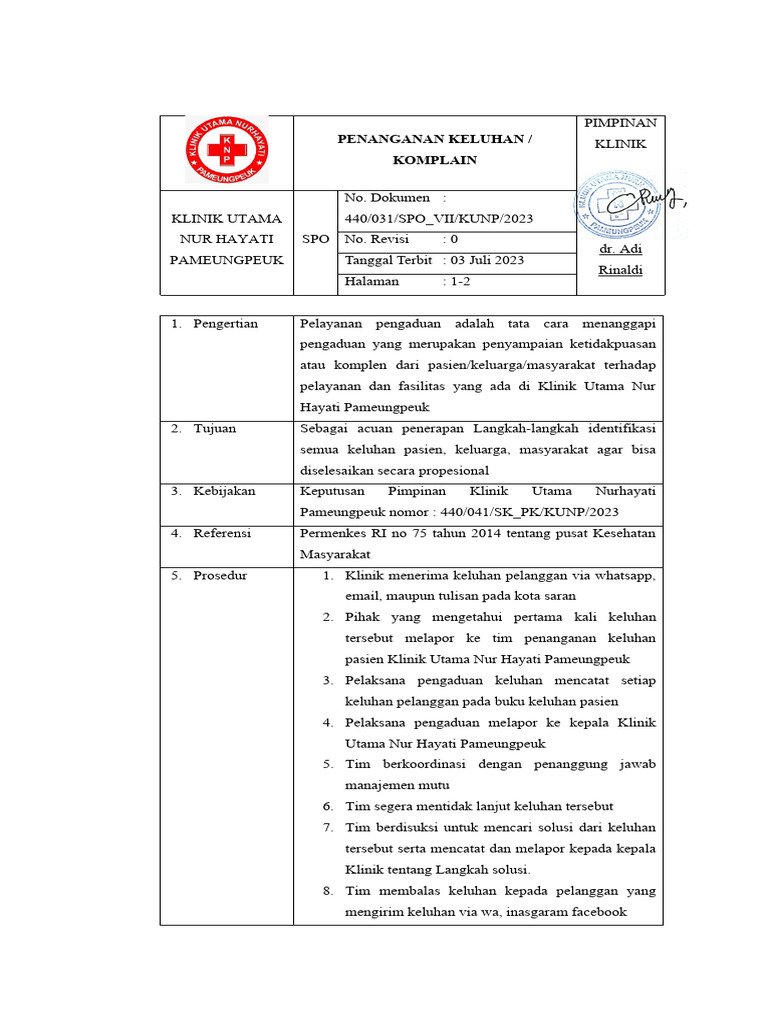 Spo Keluhan & Komplain | PDF