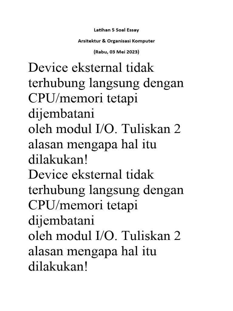 Latihan 5 Arkom Soal Essay | PDF | Komputer