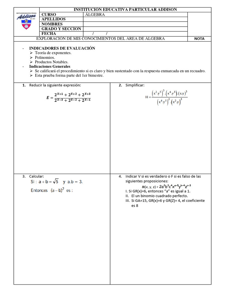 EXAMEN - 2do de Secundaria | PDF