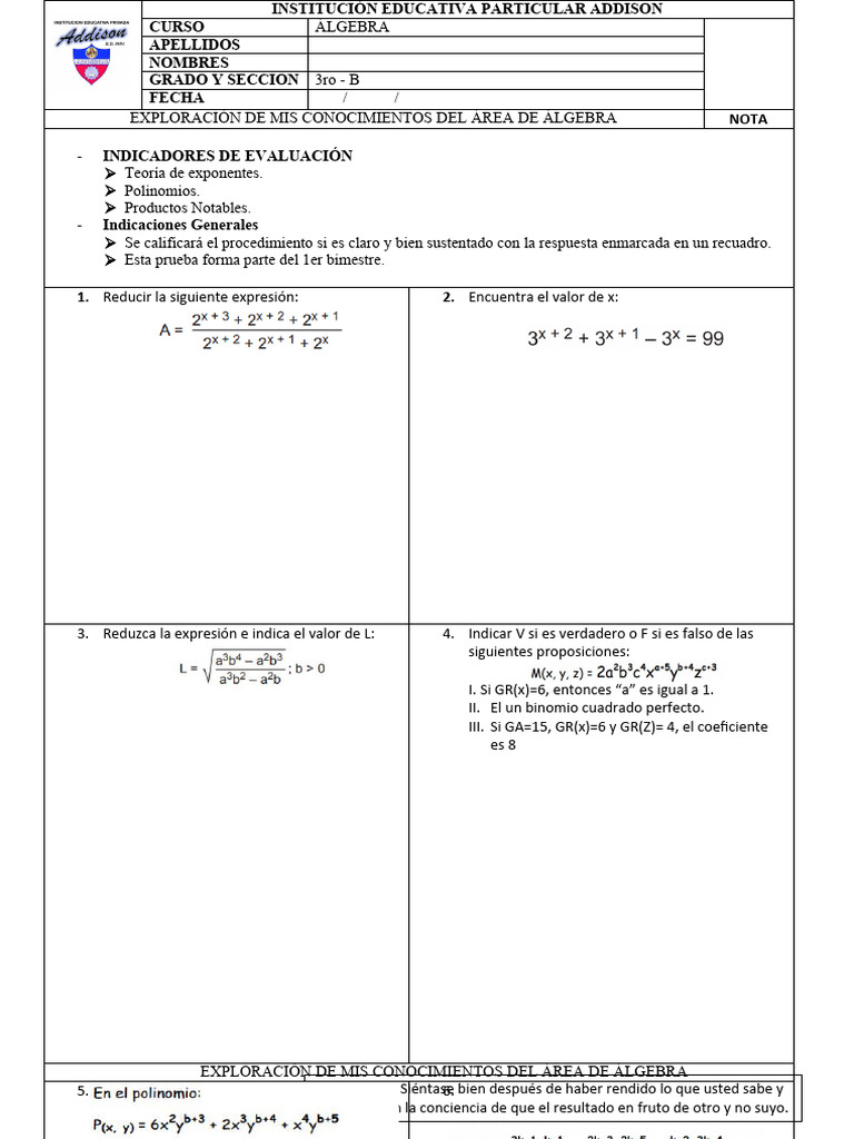 EXAMEN - 3ro B | PDF