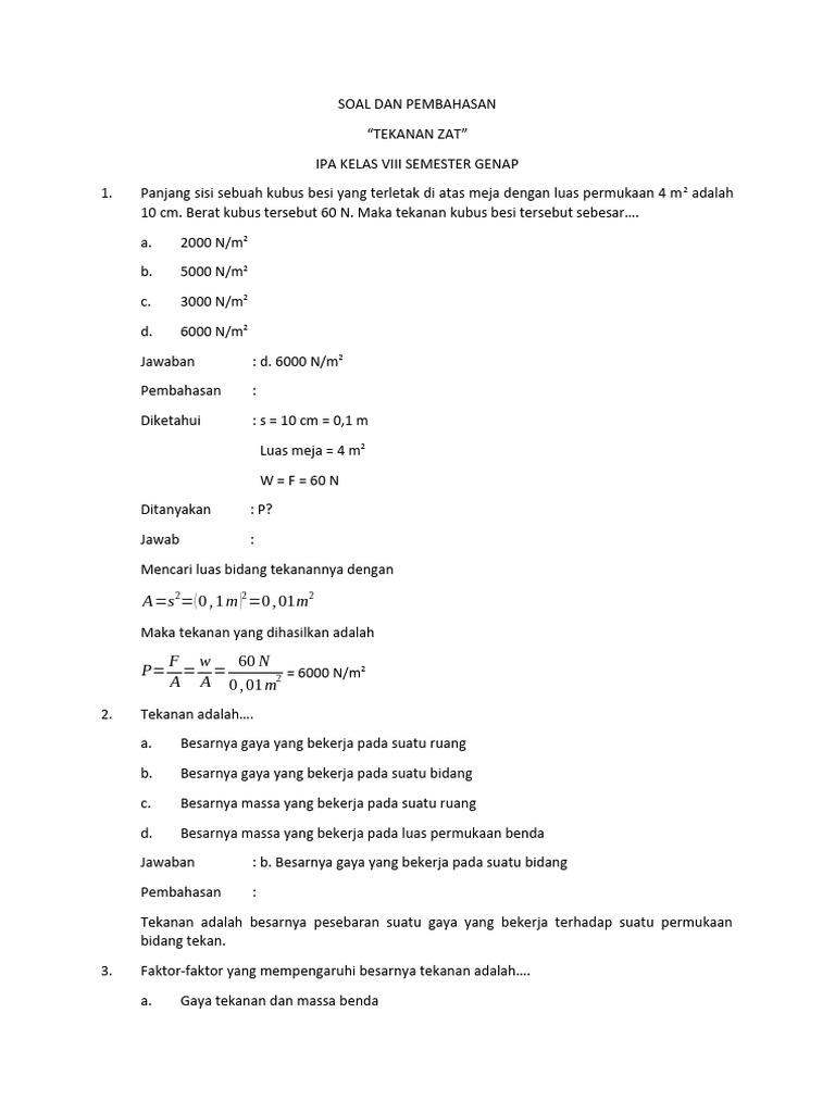 Soal Tekanan Zat - Ayu | PDF