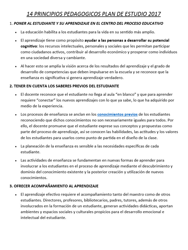 14 Principios Pedagogicos Plan de Estudio 2017 | PDF
