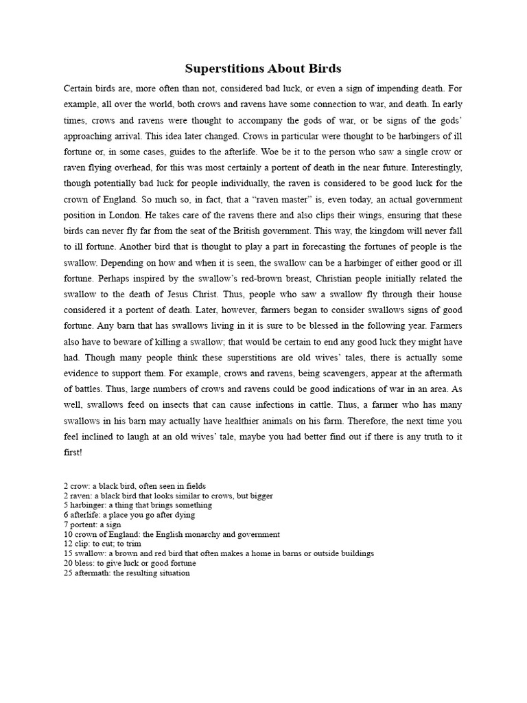 Superstitions About Birds | PDF | Young Adult