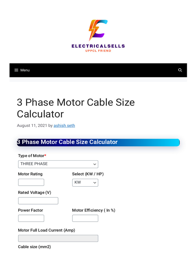 3 Phase Motor Cable Size Calculator | PDF