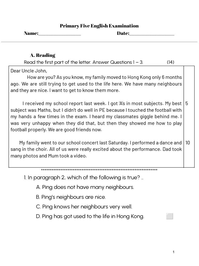 Primary Five English | PDF