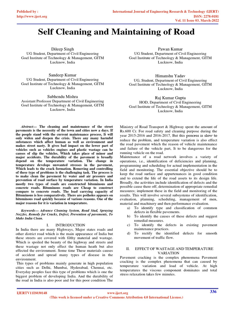 Self-Cleaning Road Maintenance System | PDF | Road | Road Surface