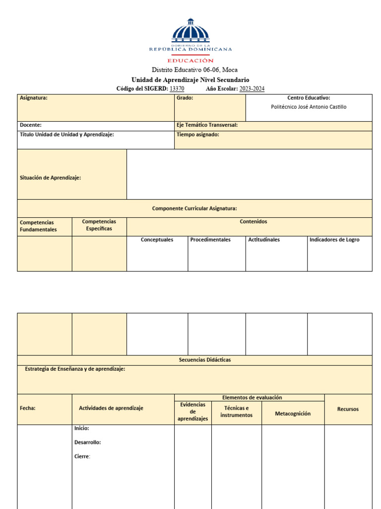 Esquema de Unidad de Aprendizaje 2023-2024 | PDF