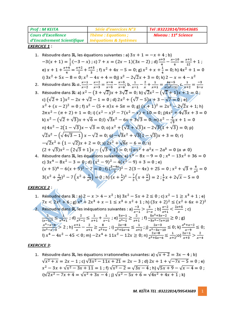 Exercices Equations & Inéquations | PDF