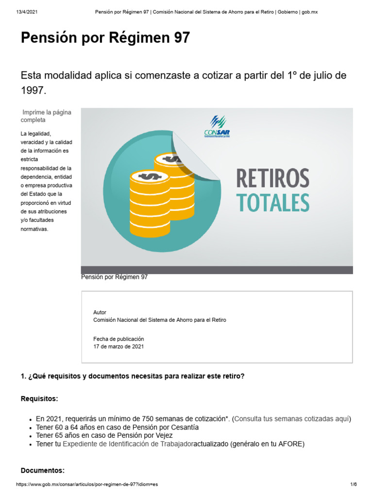 Pensión Por Régimen 97 - Comisión Nacional Del Sistema de Ahorro para El Retiro - Gobierno - Gob ...