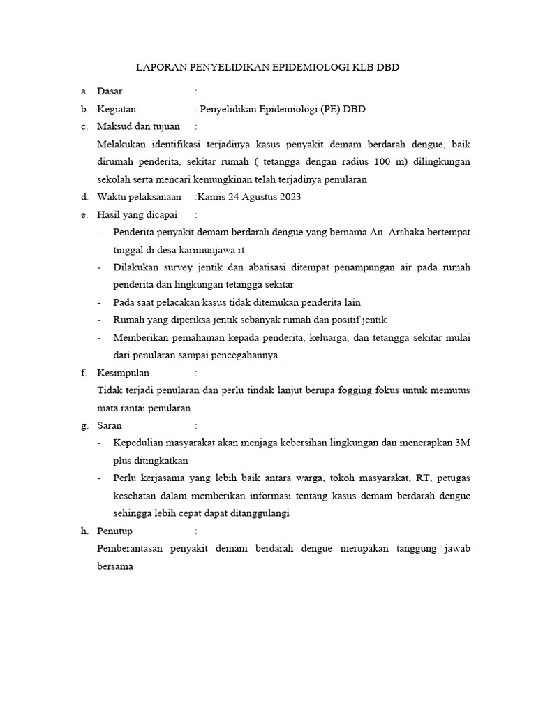 Laporan Penyelidikan Epidemiologi KLB DBD | PDF