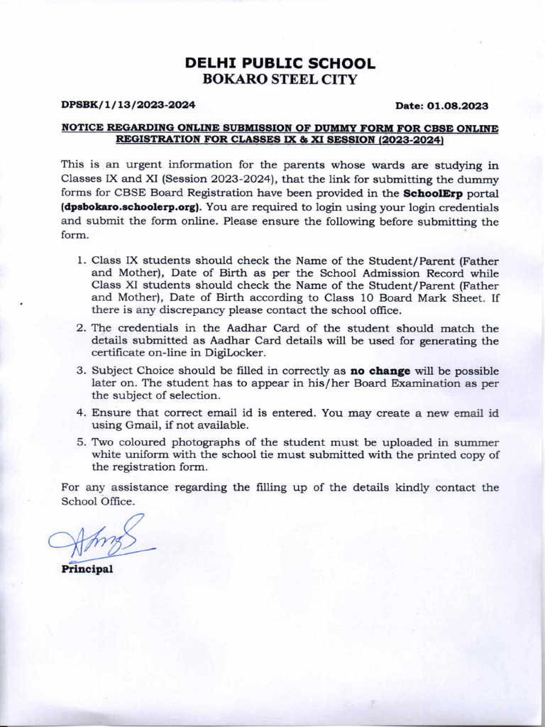 Notice Class Ix and Xi Students 2023 For Dummy Form Registration | PDF
