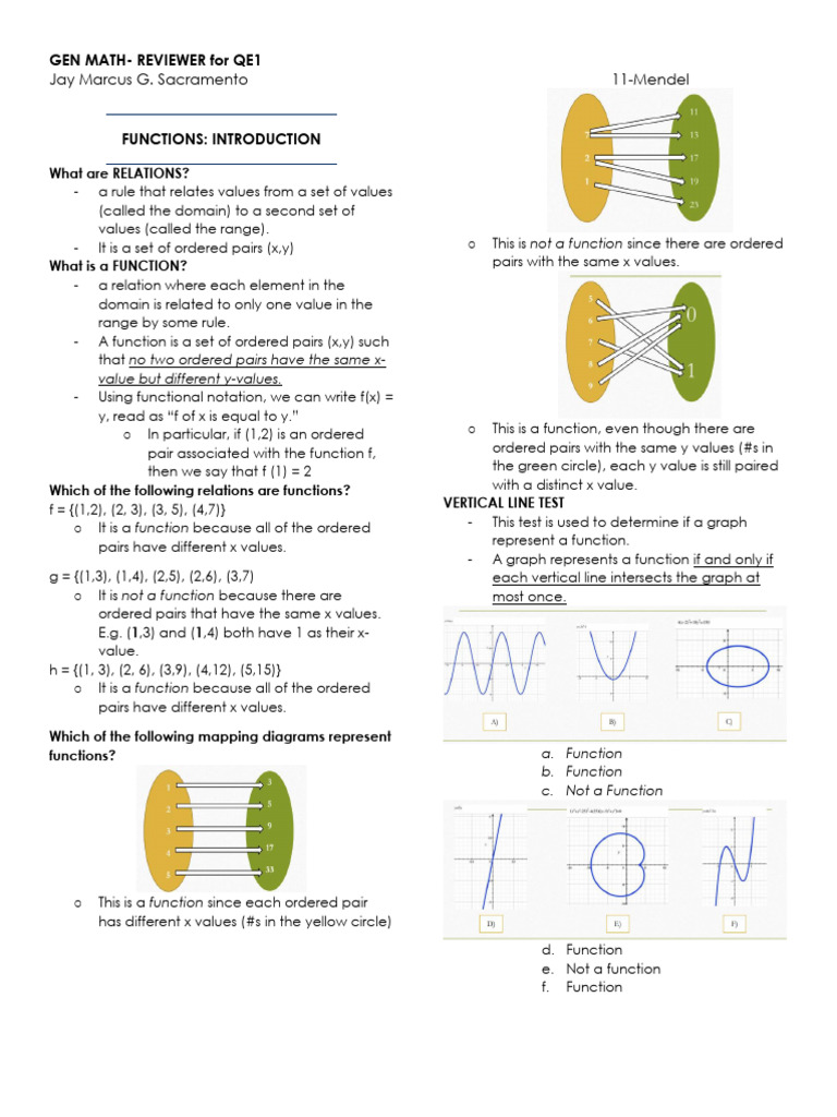 Grade 11 Functions and Relations Reviewer | PDF