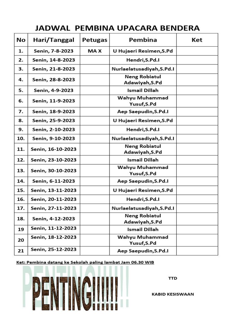 Jadwal Pembina Upacara | PDF