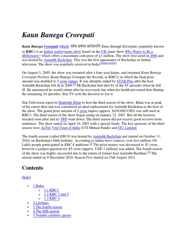 A Detailed History and Rules of the Popular Indian Game Show 'Kaun ...