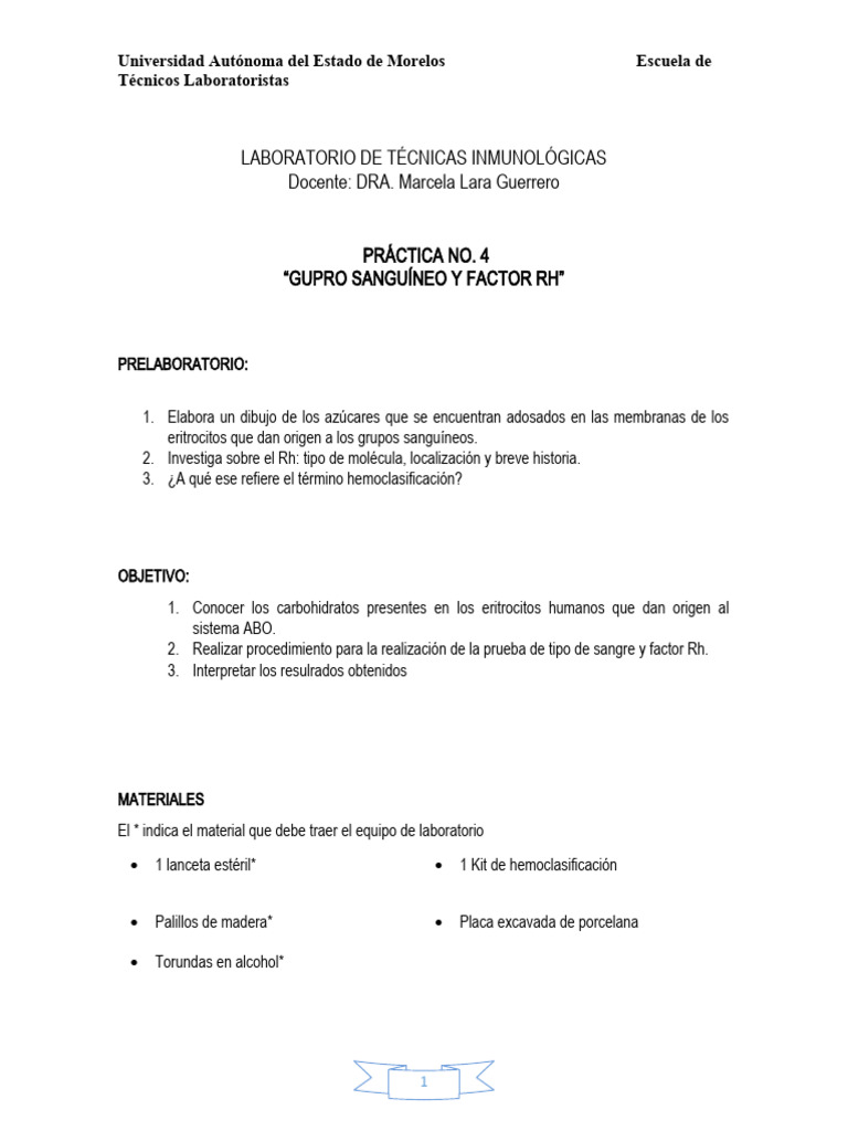 Práctica de Hemoclasificación y Rh | PDF | Relaciones personales, crianza y desarrollo personal ...