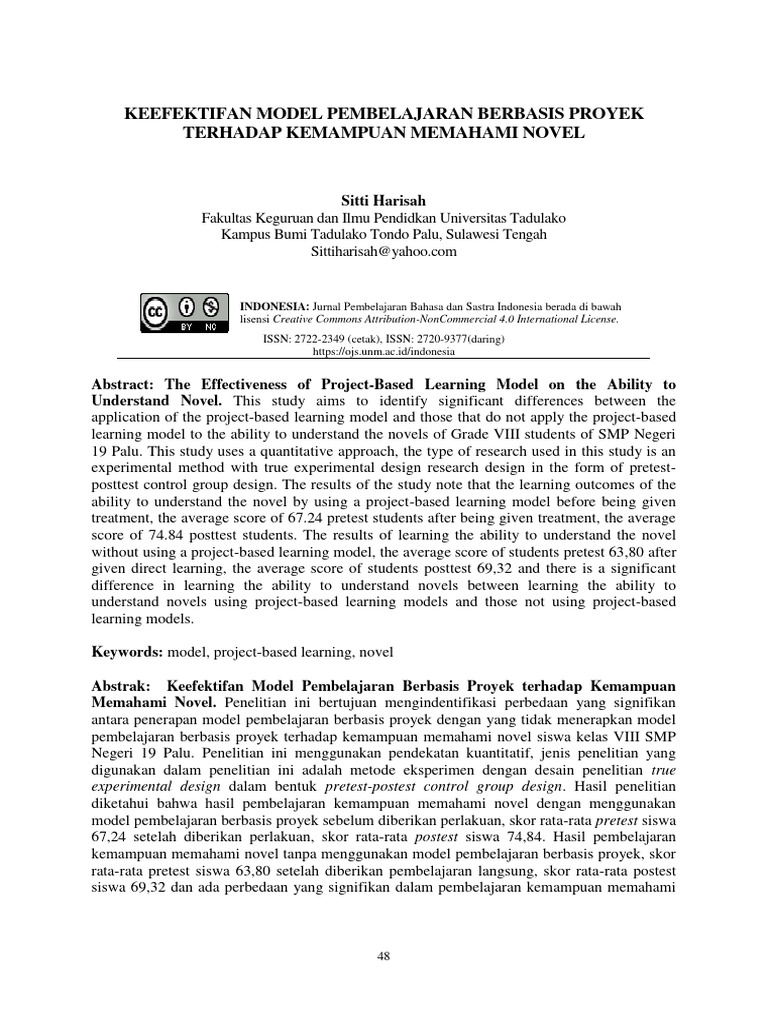 Sitti Harisah 2020 - KEEFEKTIFAN MODEL PEMBELAJARAN BERBASIS PROYEK TERHADAP KEMAMPUAN MEMAHAMI ...
