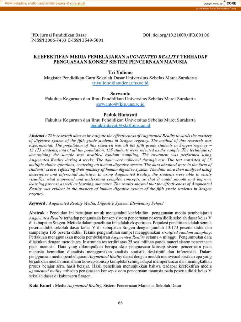 Augmented Reality in Digestive System Learning | PDF | Observation ...