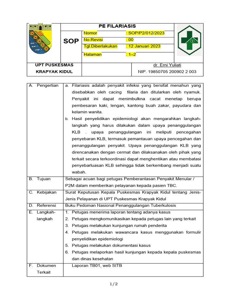 Sop Pe Filariasis | PDF