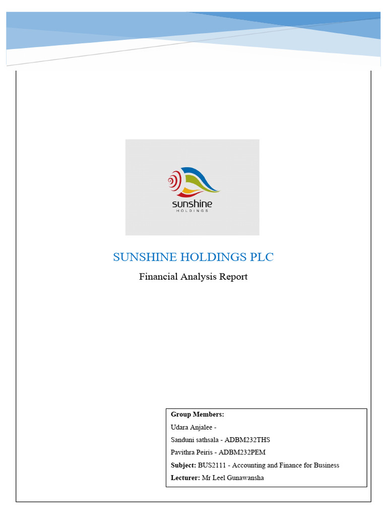 Sunshine Holdings PLC - Financial Analysis Report | PDF