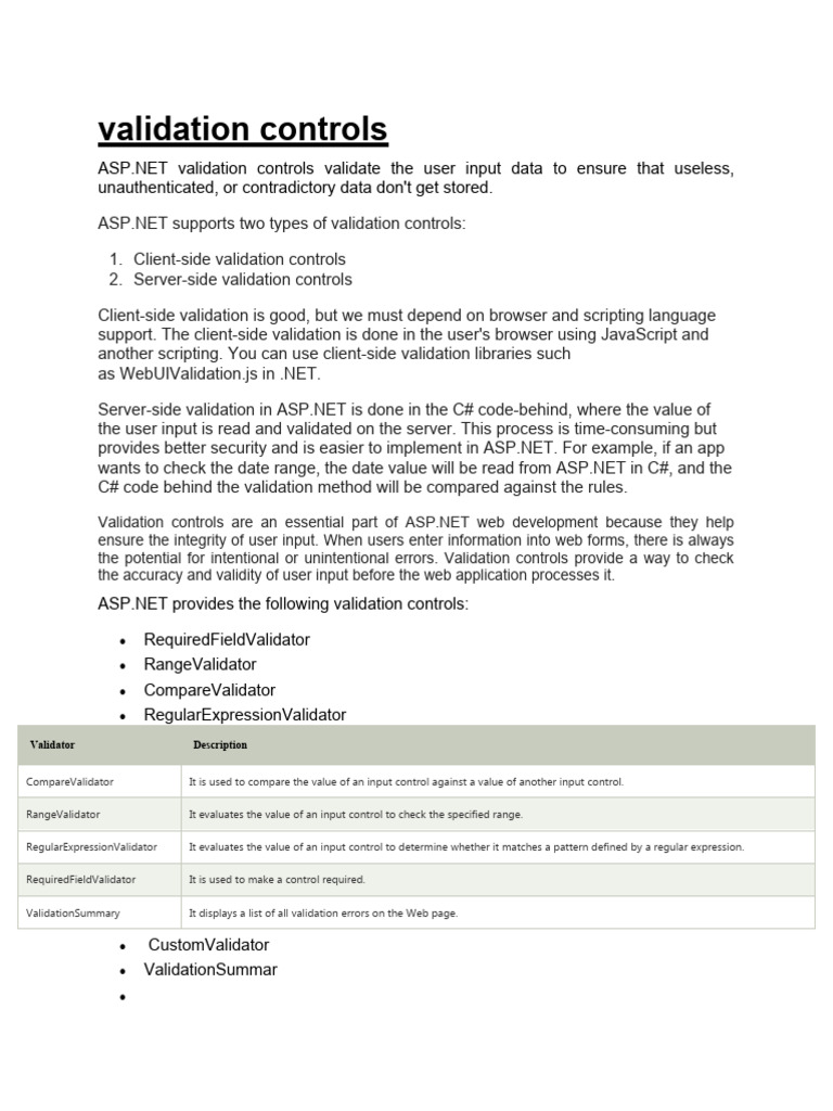 Validation Controls | PDF | Http Cookie | Dynamic Web Page Validation Controls | PDF | Http Cookie | Dynamic Web Page