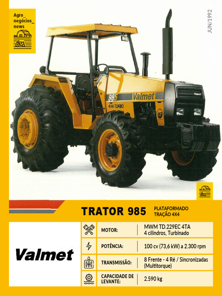 Ficha Técnica do Trator Valmet 985 | PDF