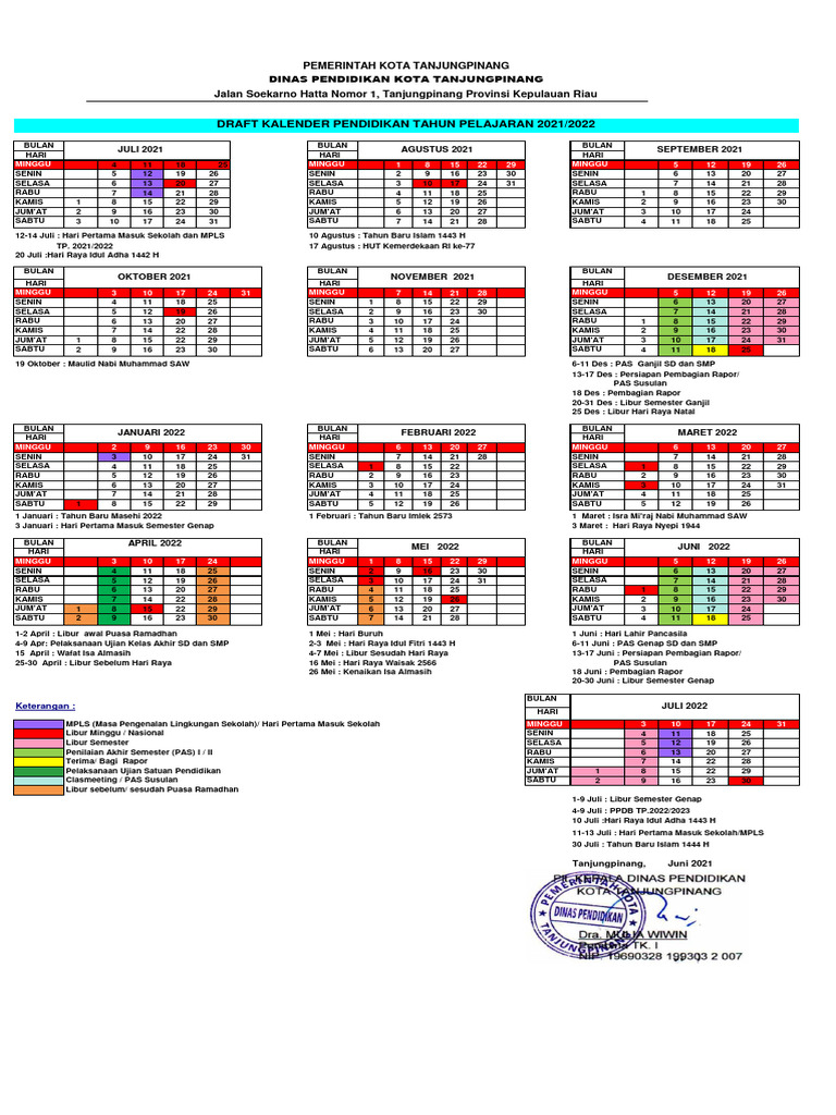 Kalender Pendidikan 2021 2022 DISDIK | PDF