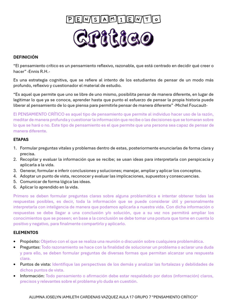 Guía de Pensamiento Crítico para Estudiantes | PDF | Pensamiento ...