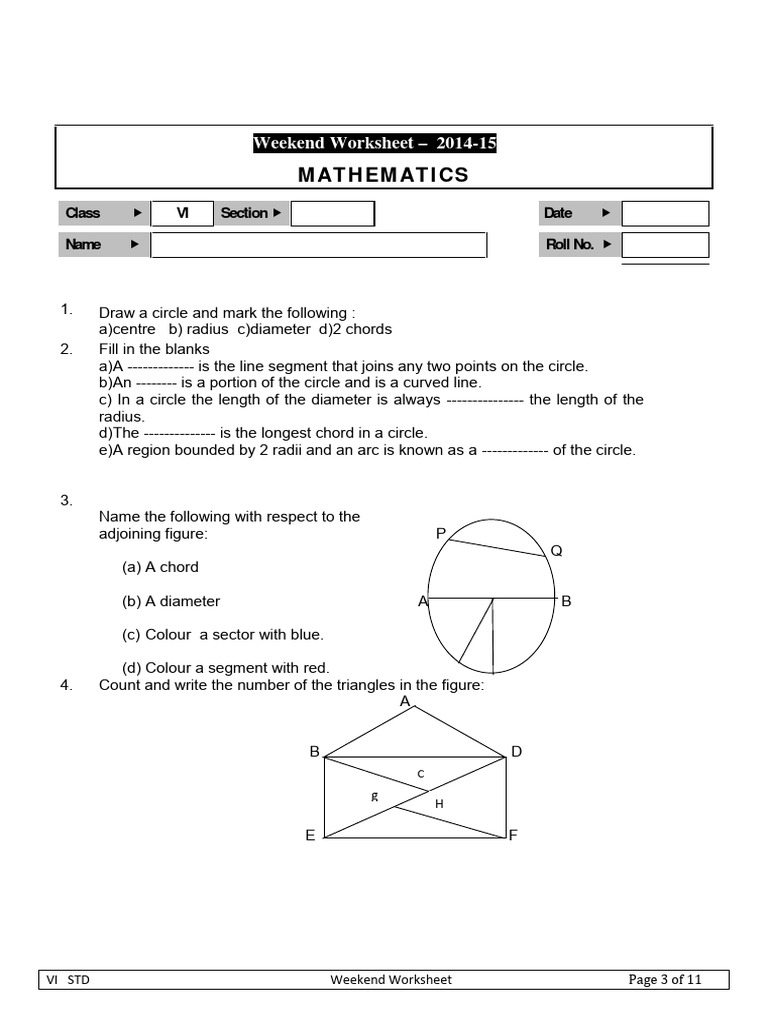 CBSE Class 6 Basic Geometrical Concepts Worksheet | PDF