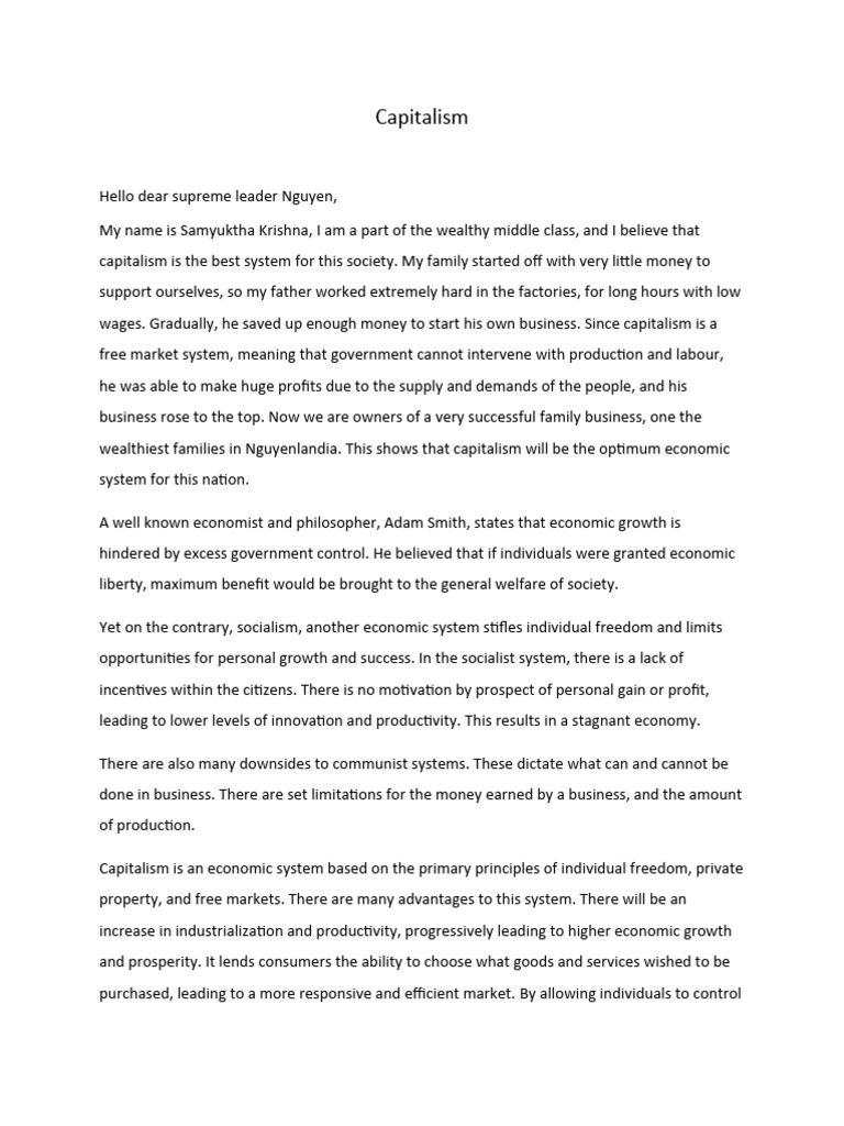 Capitalism Speech | PDF | Capitalism | Free Market