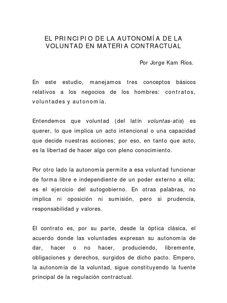 El principio de la autonomía de la voluntad en materia contractual ...
