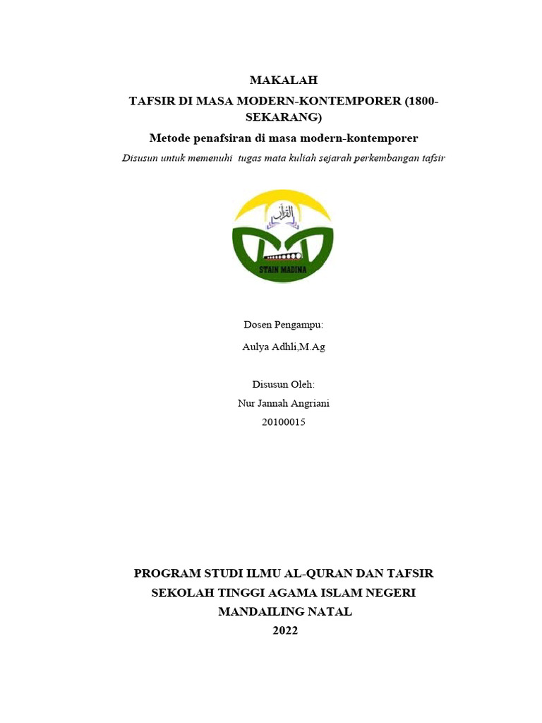 Makalah Tafsir di masa modern-kontemporer | PDF